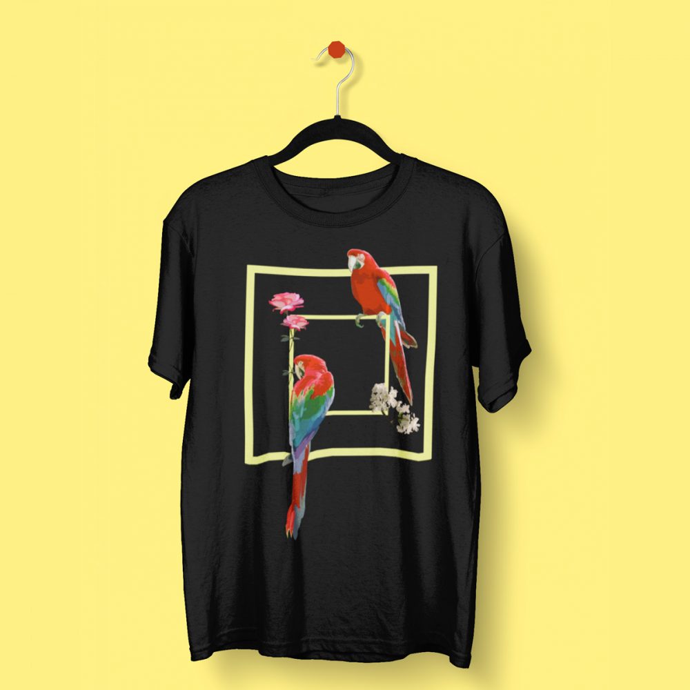 Parrots and geometric shapes men's T-shirt